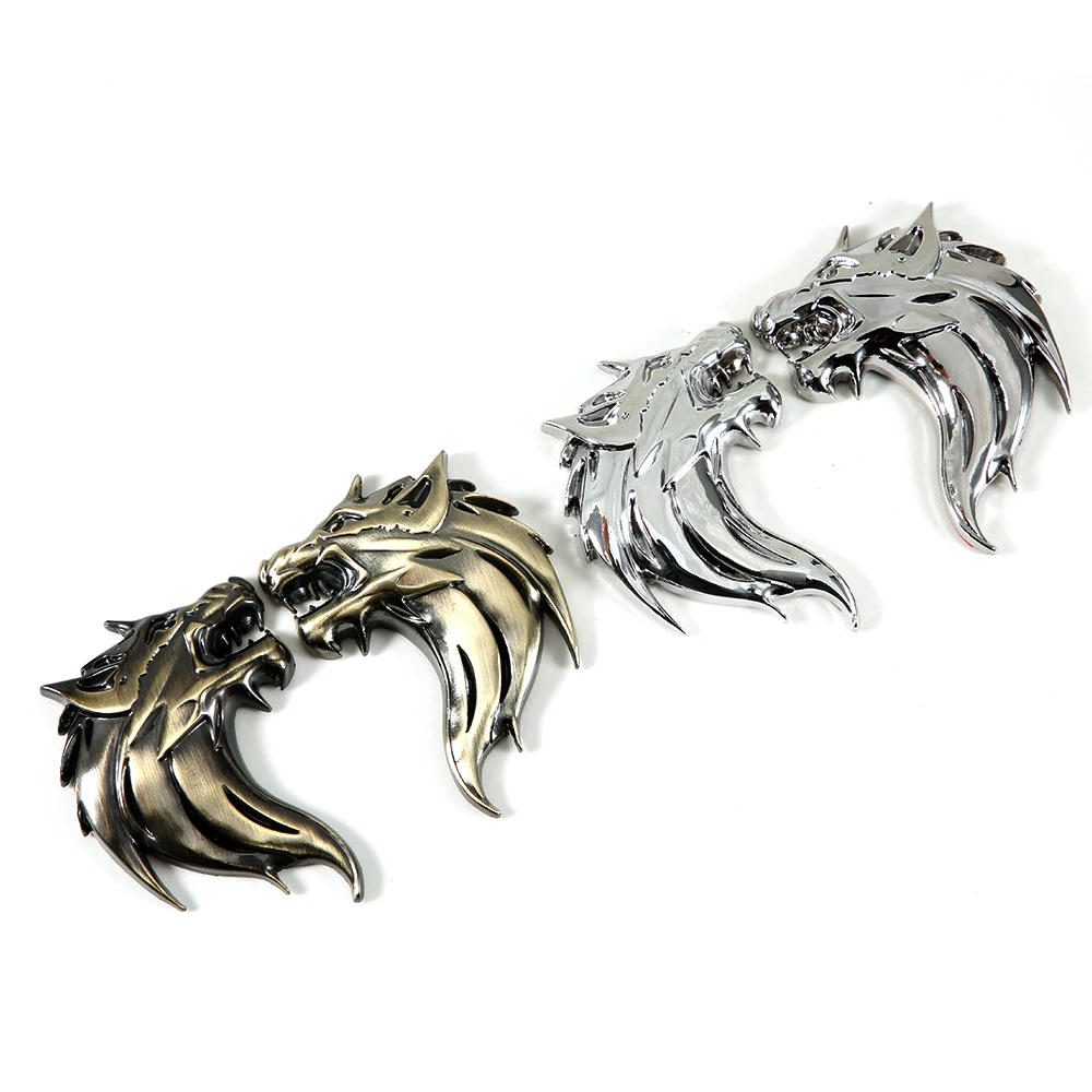 Metal Car Decal Stickers Pair Of 3D Metal Wolf Head Badge Decals ...