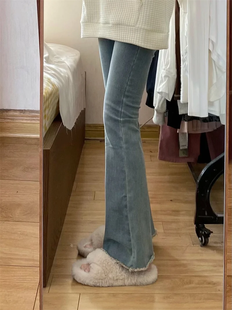 Women-s-Slimming-Straight-Pants-Elastic-Frayed-Horseshoe-Pants-Vintage ...