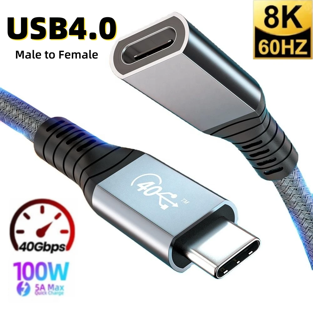 USB 4.0 Type-C Male to Female Cable Compatible With Thunderbolt4/3 ...
