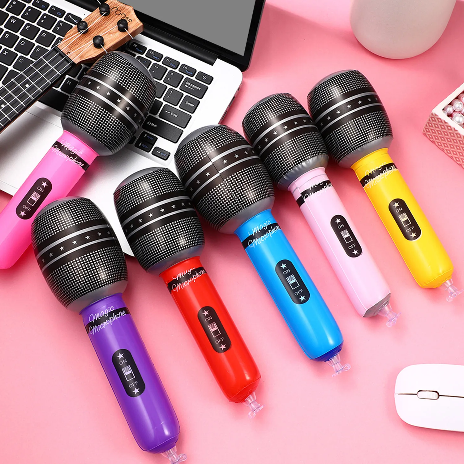 4pcs Inflatable Microphones Random Color Blow up Microphone Toys Music ...