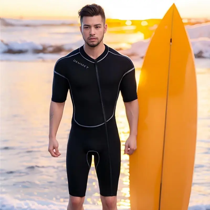 New DEMMET1.5/3M Neoprene Men's Short Sleeve Wetsuit Front Unzipper ...