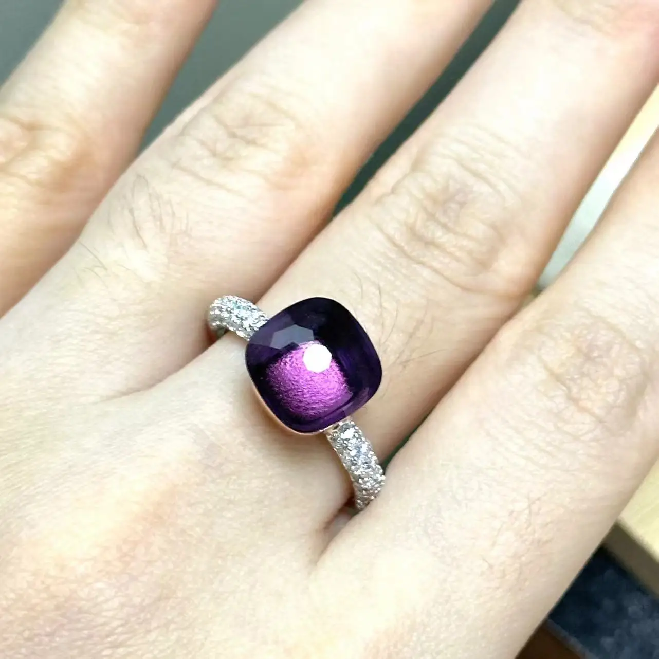 10-6mm-S925-Ring-Silver-and-Rose-Gold-Metal-32Colors-Candy-Style-Inlay ...