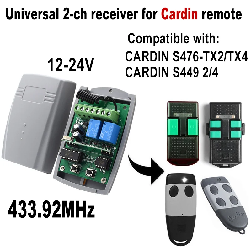 CARDIN 차고 수신기 433.92MHz 롤링 코드 Cardin S499 S476 Tx2 Tx4 도어 2CH DC 24V ...