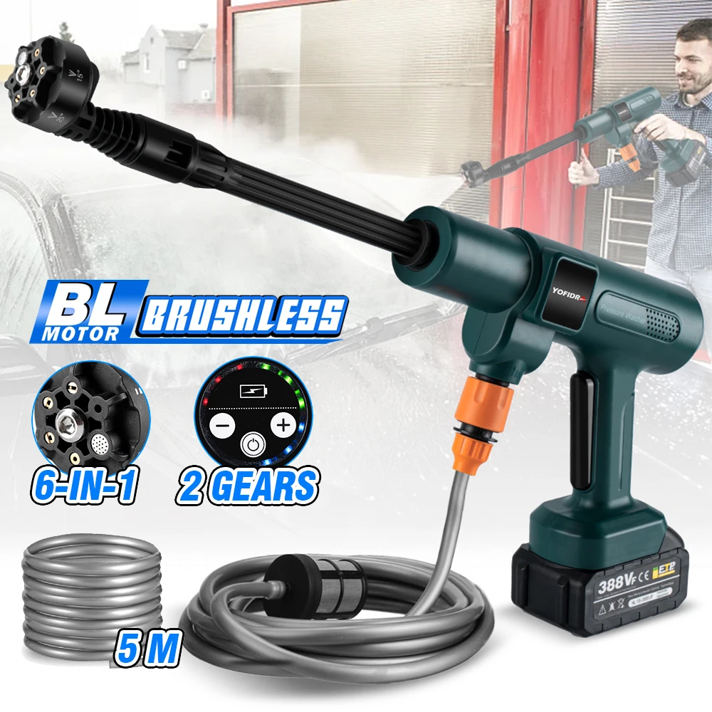 Yofidra pistola de agua eléctrica sin escobillas, boquillas 6 en 1, limpieza de automóviles ...