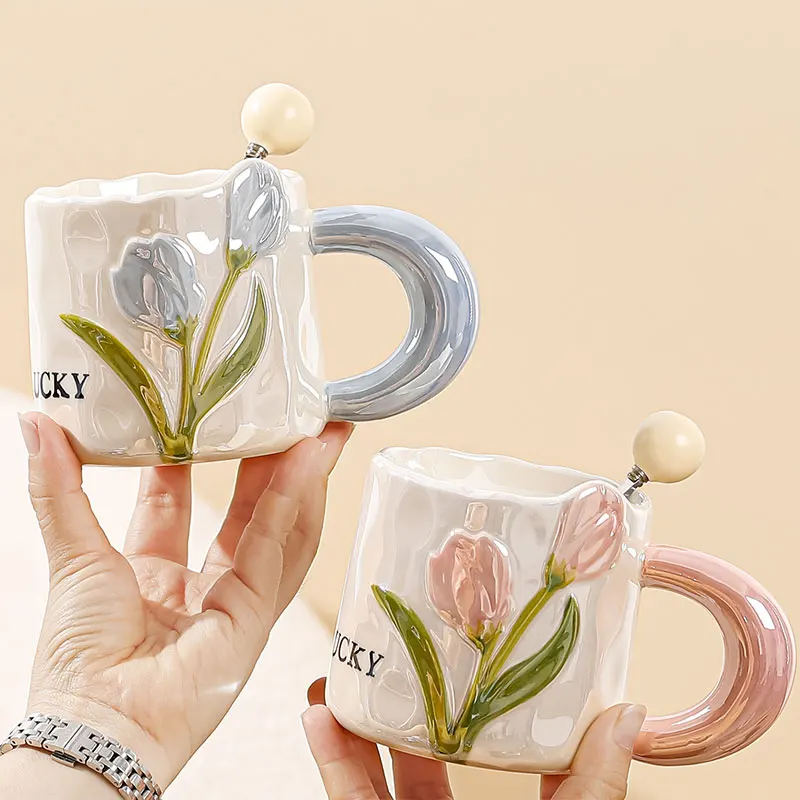 Tulip-Mug-Creative-Ceramic-Cup-with-Handle-and-Spoon-Gift-Cute-Couple ...