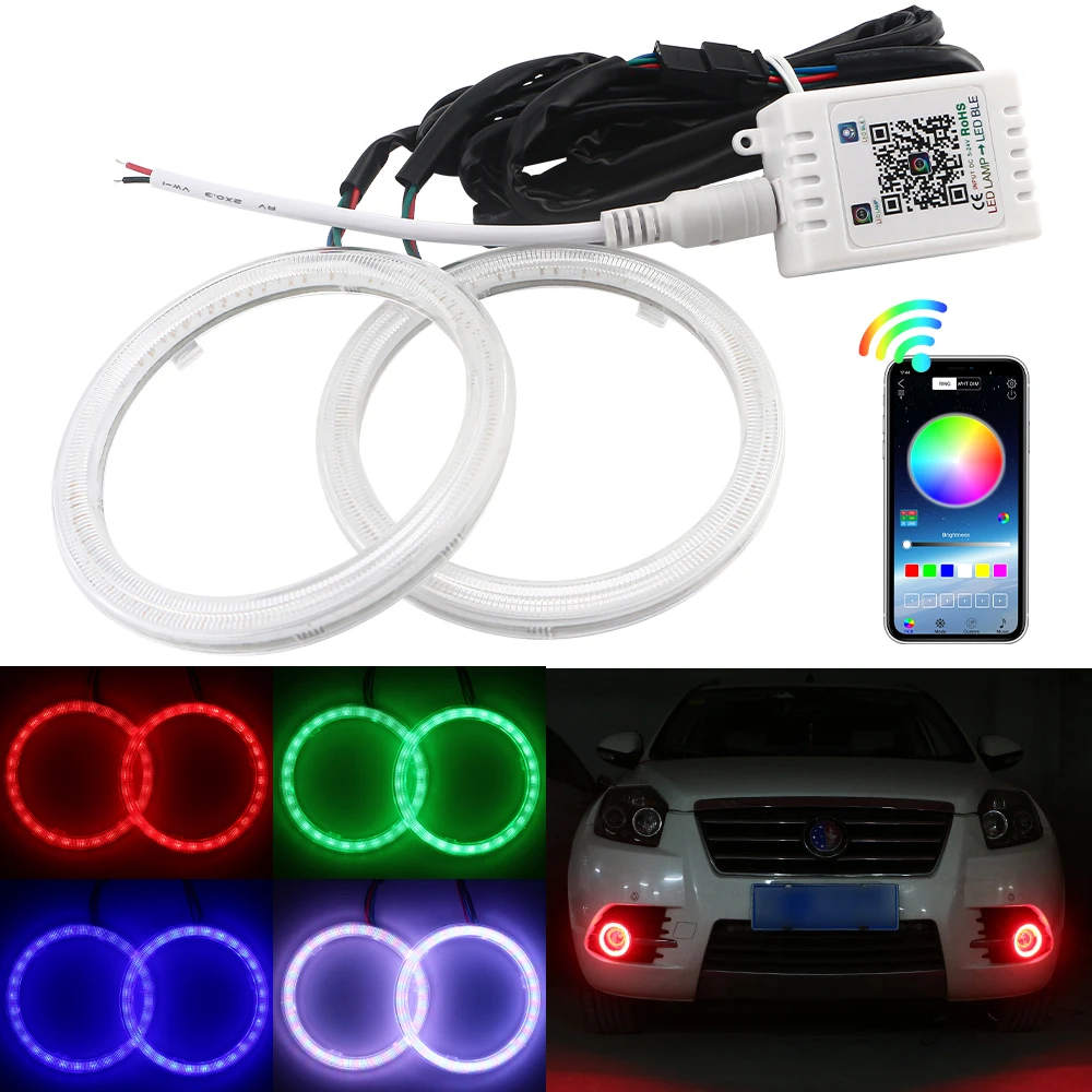 2PCS-Set-Car-Halo-Rings-RGB-APP-Bluetooth-Angel-Eyes-Wierless-for-Car ...