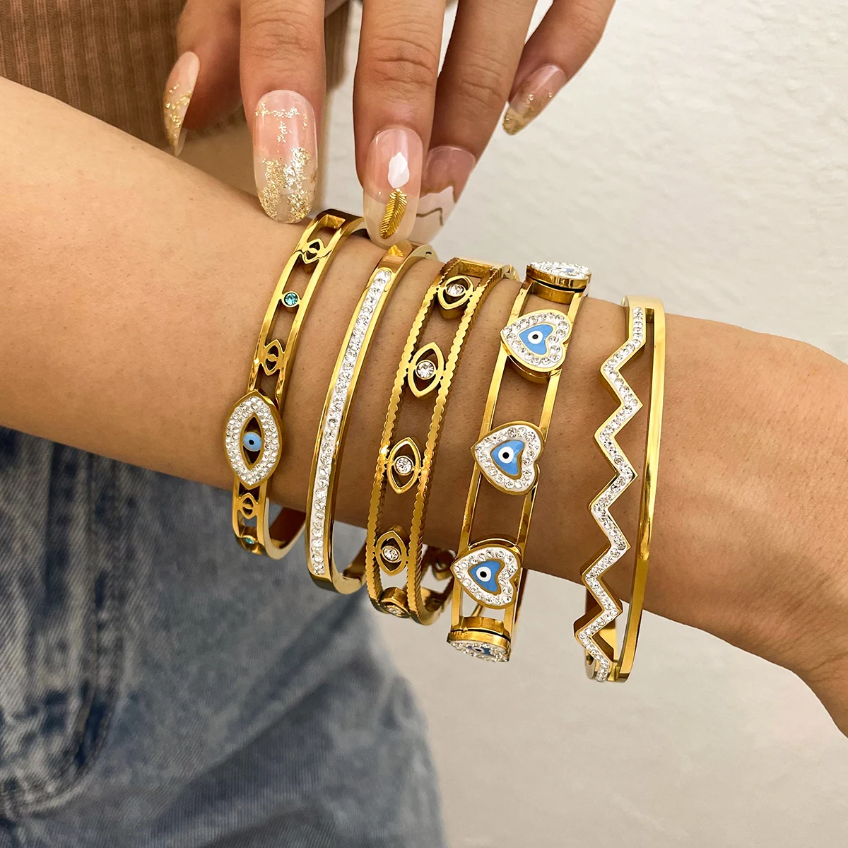 FlashbuyTurkish-Evil-Eye-Stainless-Steel-Bangles-Bracelets-for-Women ...