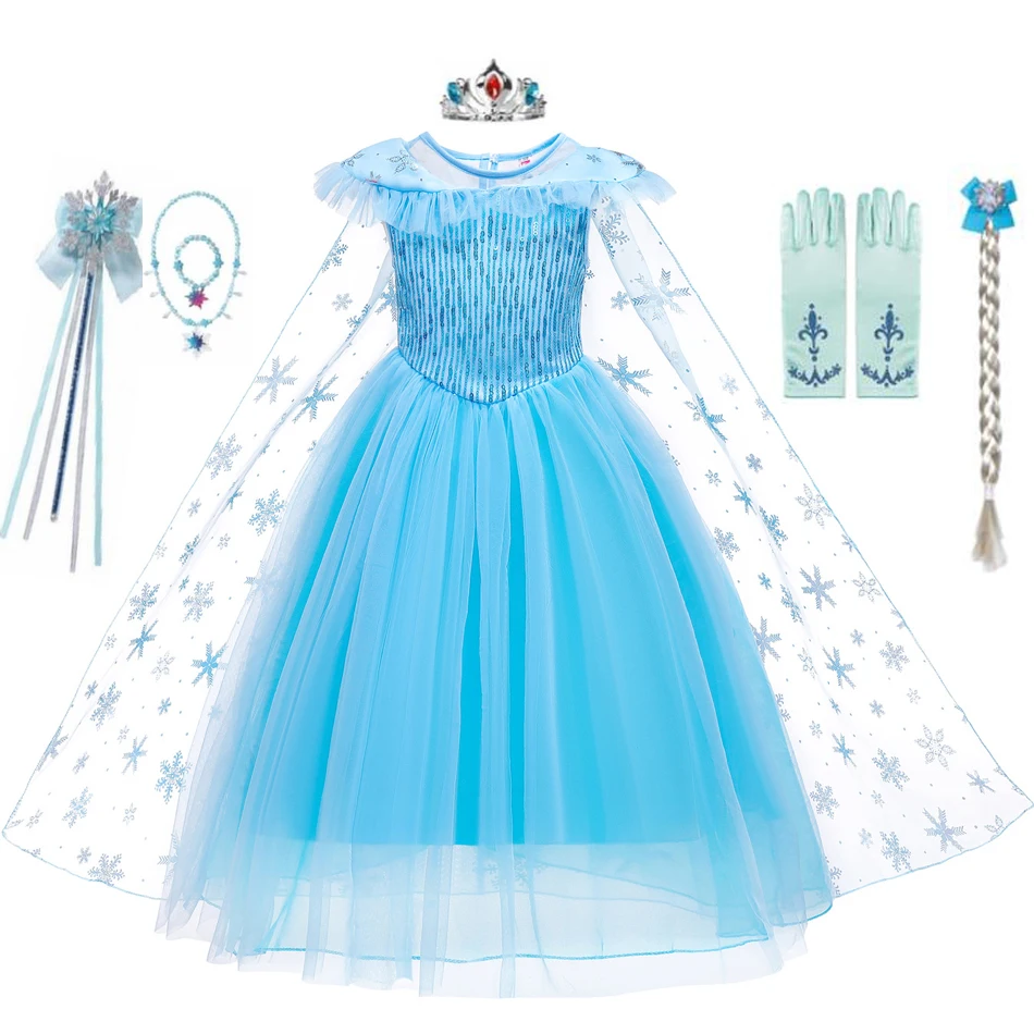 Girls Elsa Dress Kids Clothes Sequined Princess Costume with Cloak ...