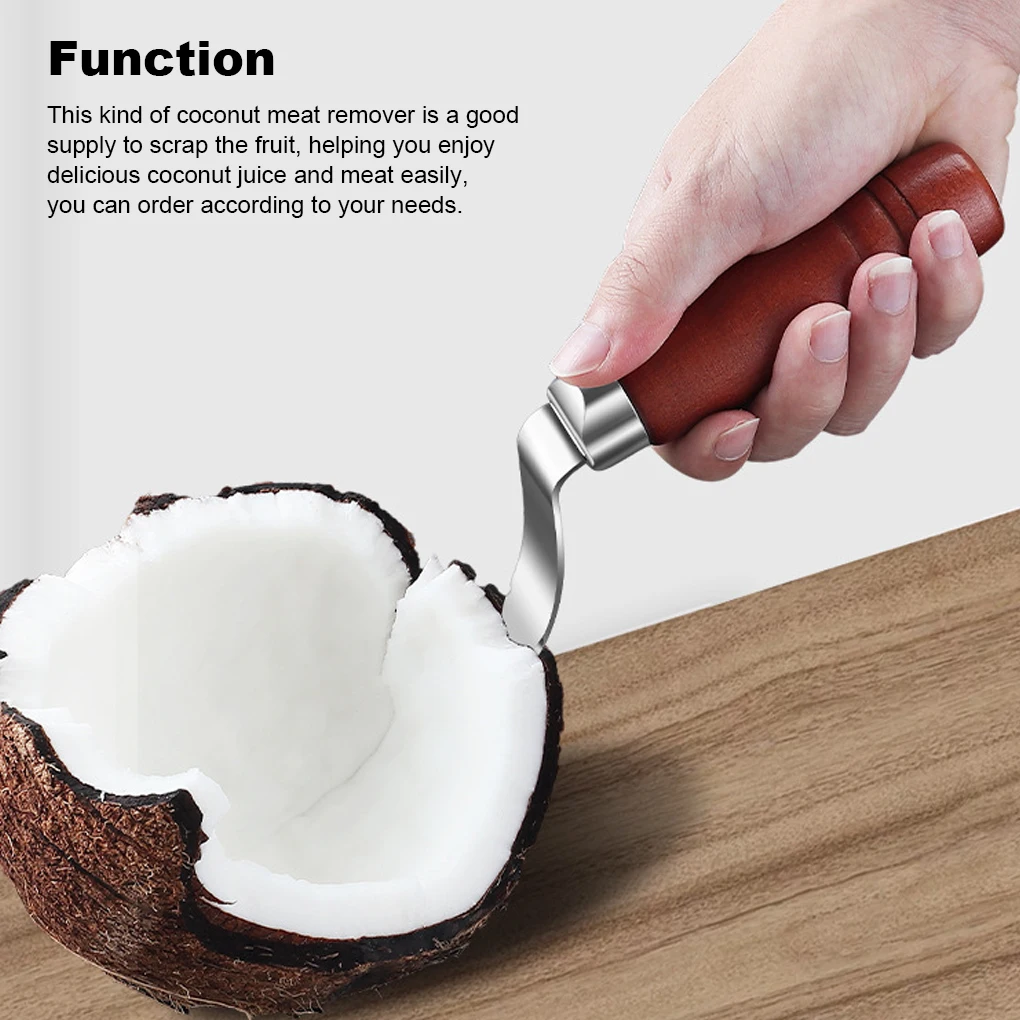Coconut Tool Stainless Steel Coconut Meat Removal Durable Wooden Handle ...