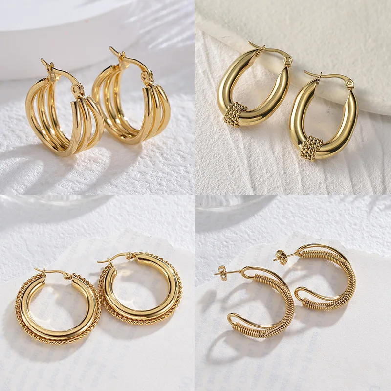 Pendientes-geom-tricos-de-acero-inoxidable-para-mujer-aretes-de-Color ...