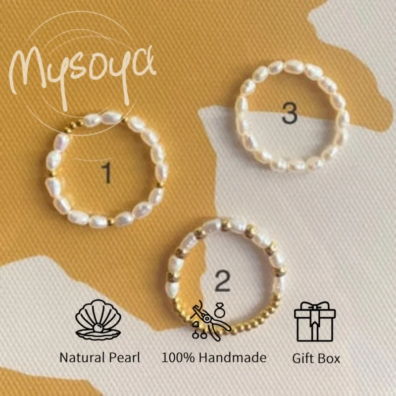 MYSOYA White Baroque Pearl Ring 3-4mm Freshwater With Gift Box For Her ...