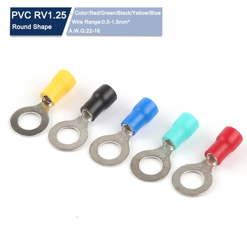 100PCS RV1.25-3 4 5 6 8 10 12 Insulated Ring Crimp Terminal Electrical ...