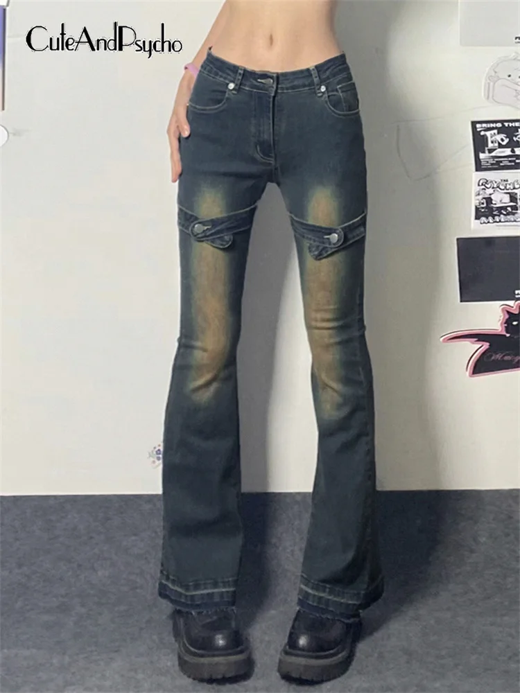 Cuteandpsycho pantalones vaqueros acampanados de cintura baja para ...