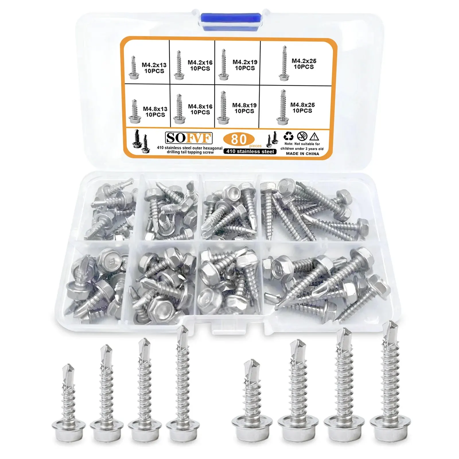 80PCS-Tapping-Screw-Outer-Hexagon-Washer-Head-410Stainless-Steel-Plate ...