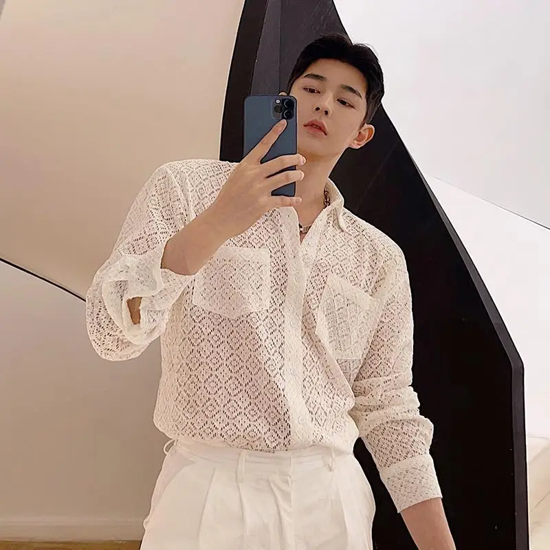 Summer-Shirts-for-Men-Niche-Catwalk-Models-Translucent-Lace-Shirt ...