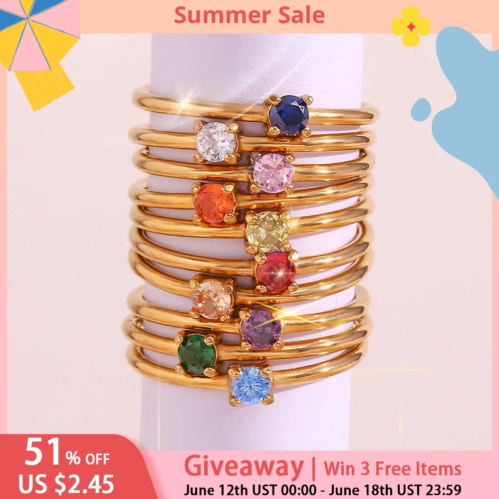 E.B.belle 12 Months Constellation CZ Birthstone Rings For Woman Gold ...