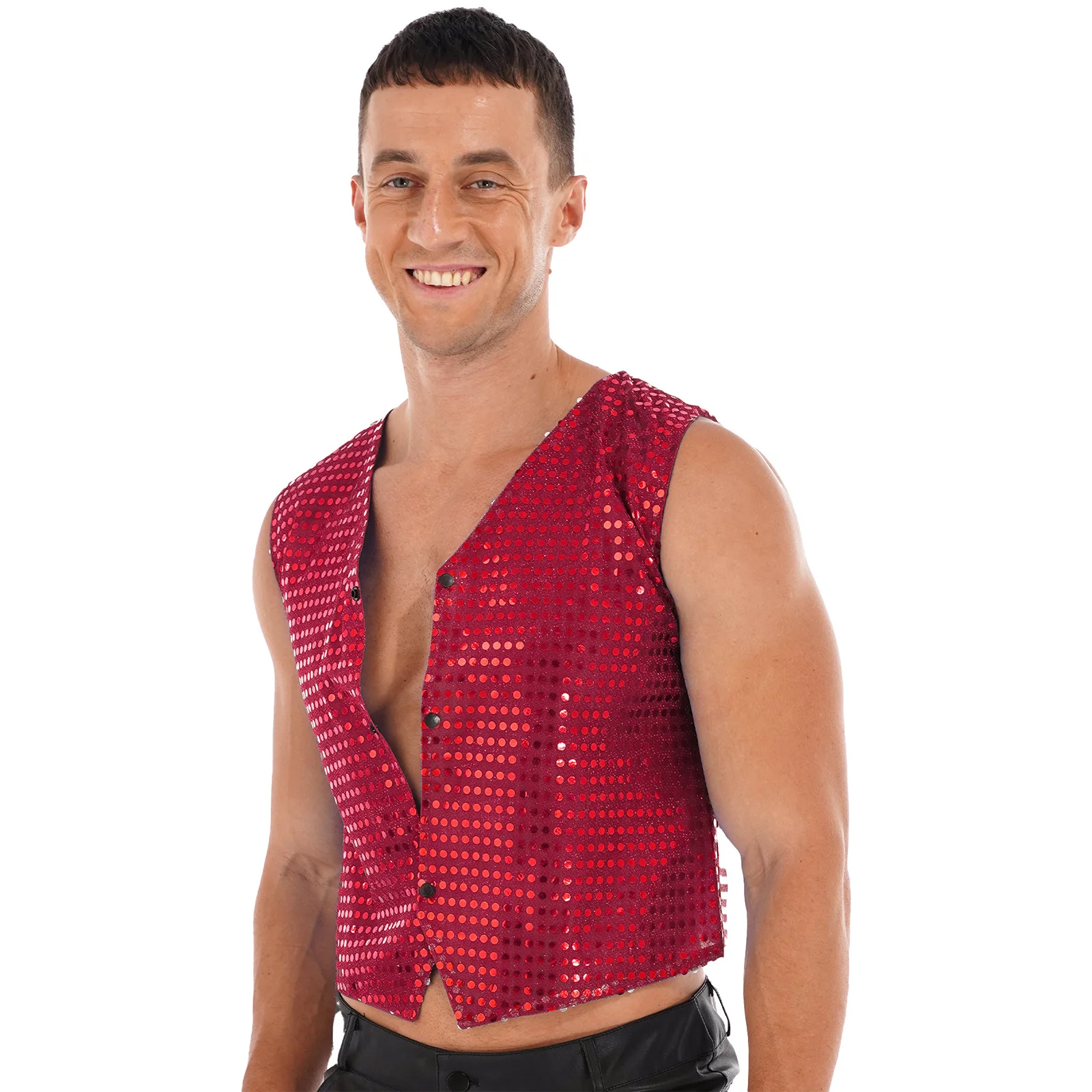 Mens Womens Vest Dancing Tops Shiny Sequin V Neck Sleeveless Jacket ...