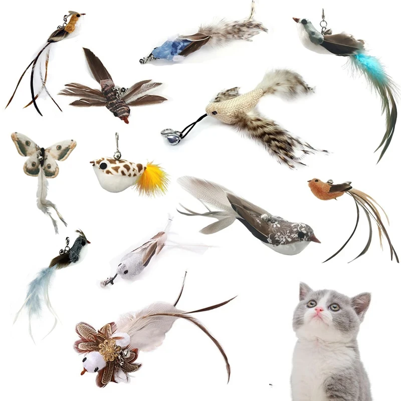 Funny Bird Feather Cat Wand With Bell Accessories Interactive Toys For ...