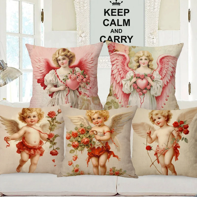 Victorian Angel Baby Cushion Cover European Vintage Baby With Flowers ...