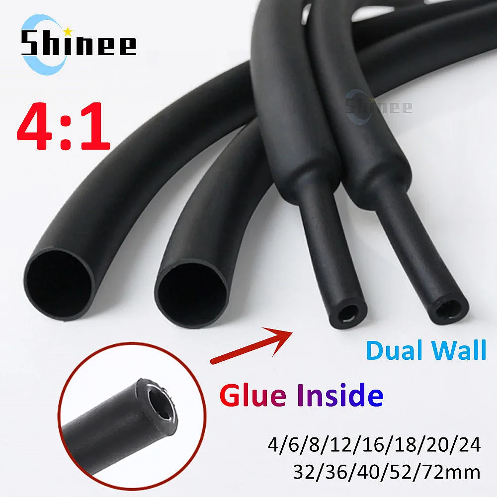1Meter 4:1 Heat Shrink Tube With Glue Thermoretractile Heat Shrinkable Tubing Dual Wall Heat ...