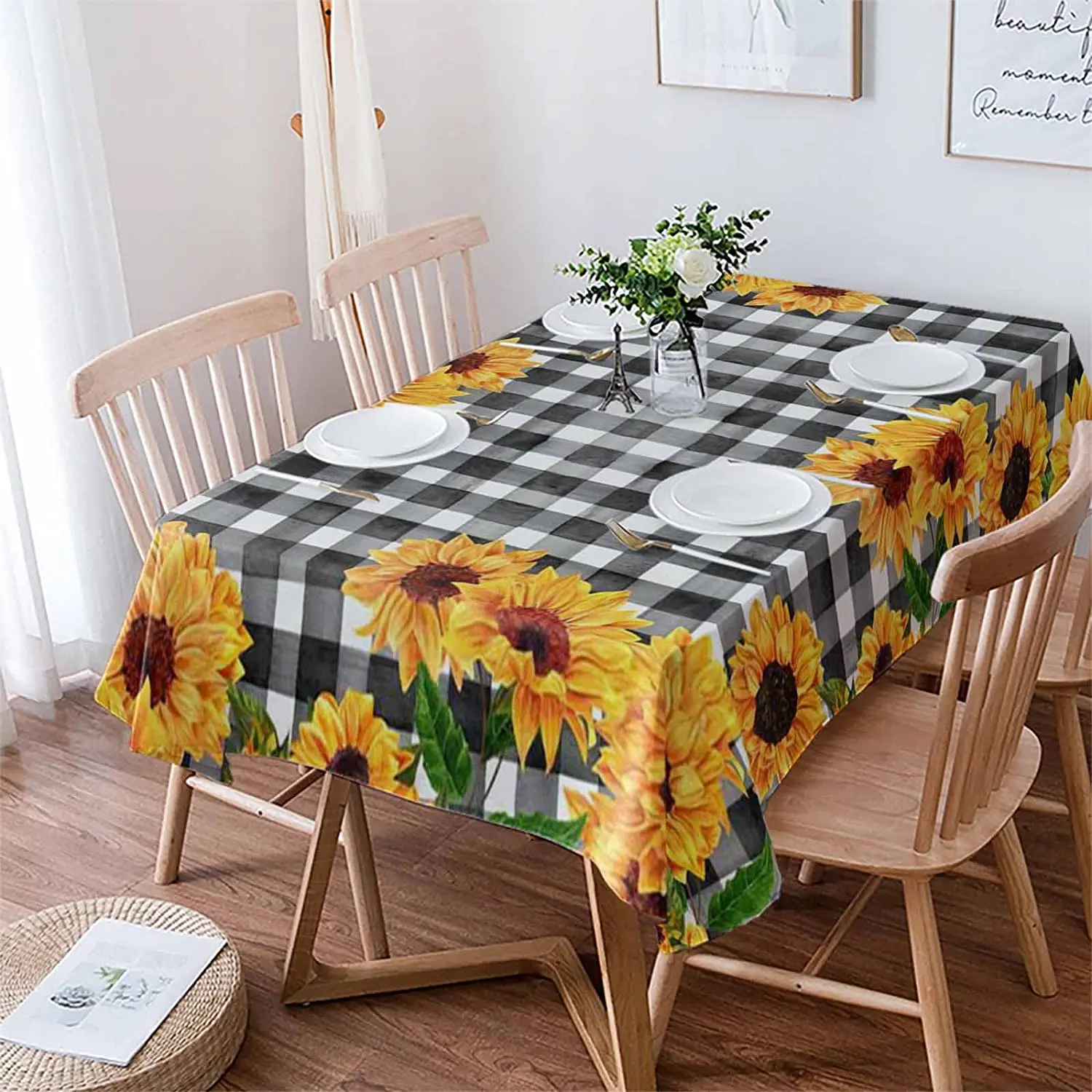 Sunflower-Black-Plaid-Rectangle-Tablecloths-Holiday-Party-Decoration ...