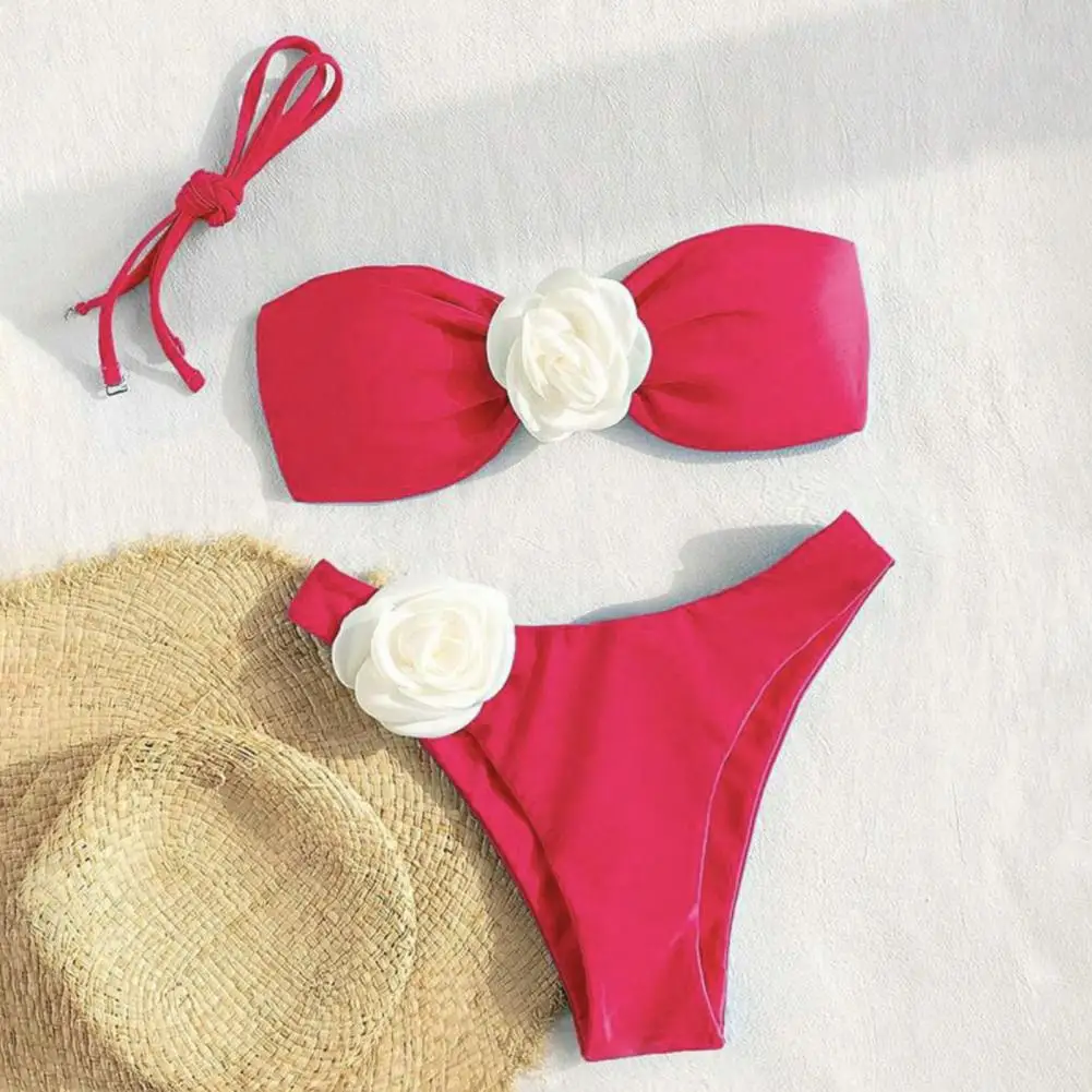 Three Dimensional Flower Decoration Bikini Floral Bikini Set Stylish 3d