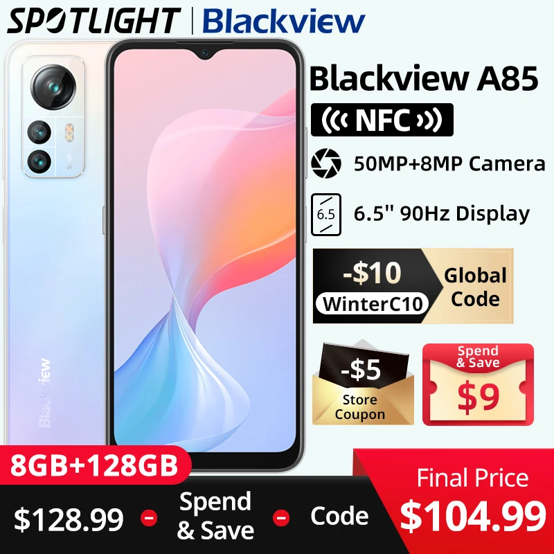 Blackview a85 global 8GB 128GB 6.5 "HD + 90hz display 50mp camera 4480 Mah Battery NFC ...