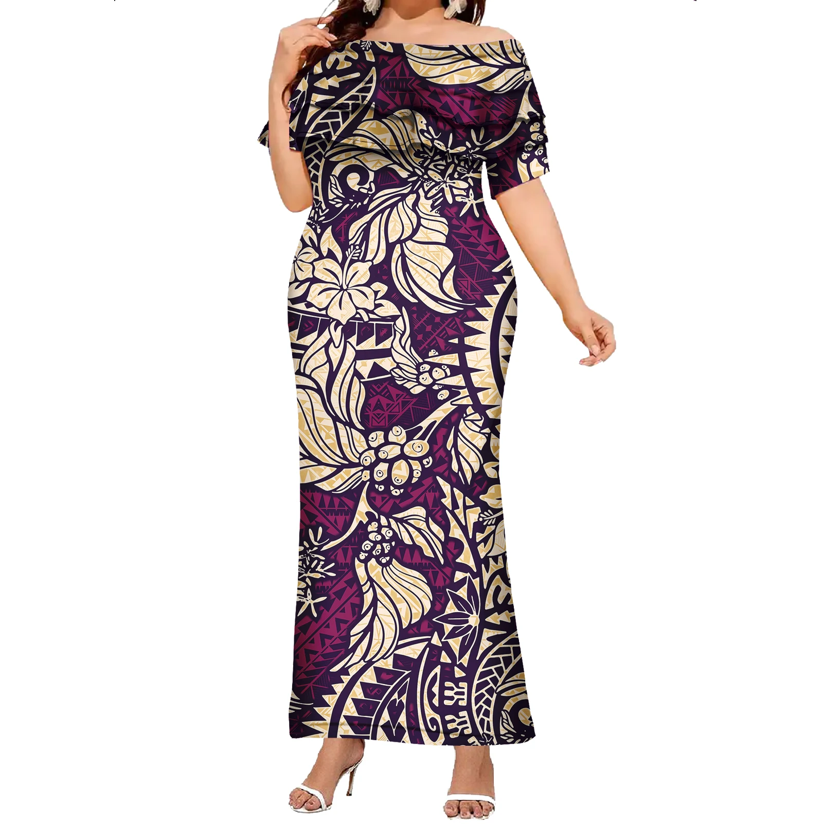 Polynesian Tribal Samoan Puletasi Dress Fijian Print Custom Off ...