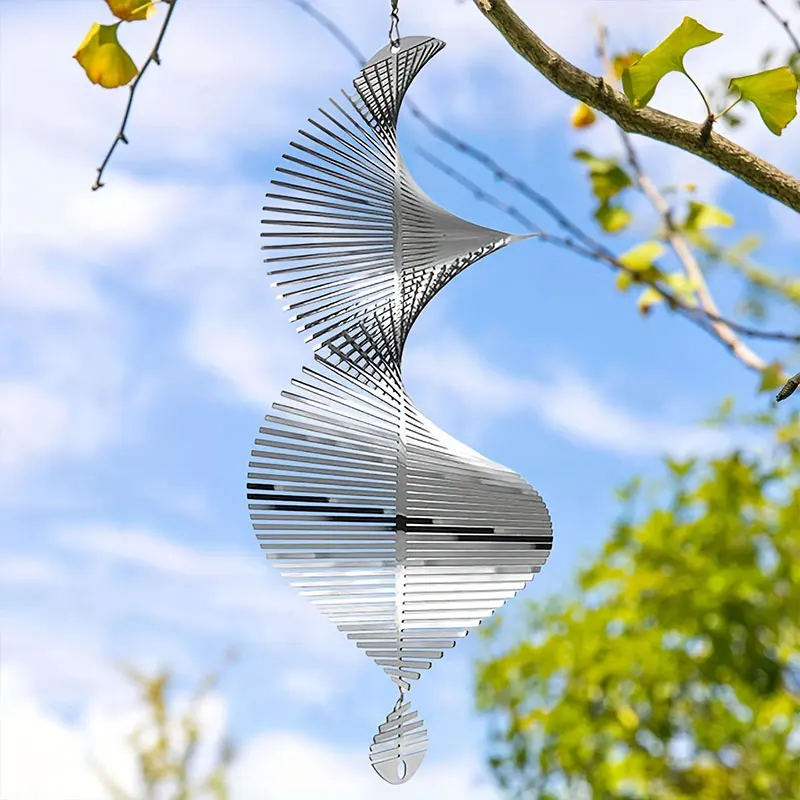 Art-3D-Rotating-Wind-Chimes-Stainless-Steel-Spiral-Pendant-Mirror ...