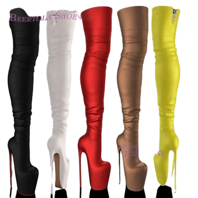 Thin-Satin-Stretch-Boot-Women-Platform-Thin-Heels-Mesh-Fabric-Thigh ...