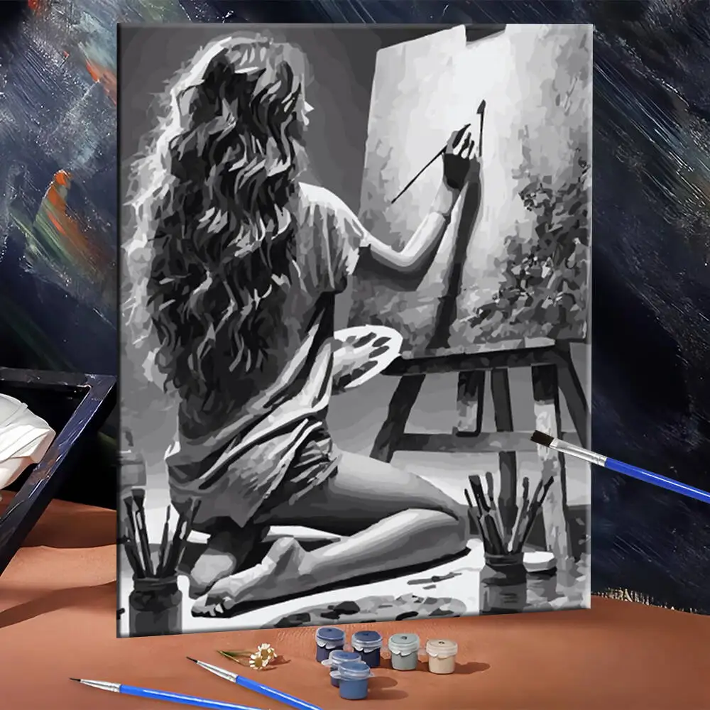 Digital Oil Painting Woman Coloring By Numbers Portrait Paint By Number ...
