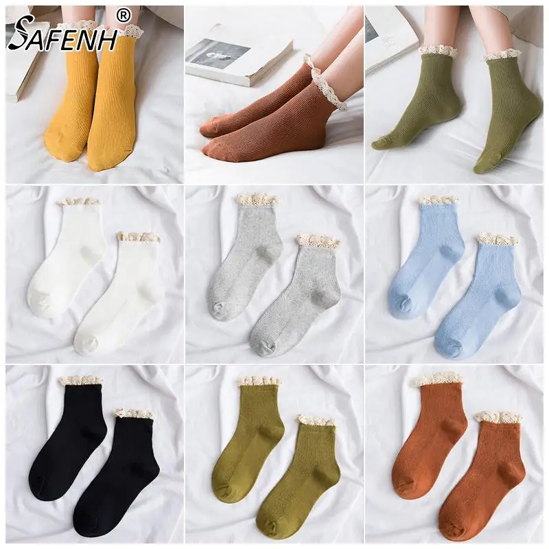 Lace Frilly Ruffle Socks Women Cute Korean Style Cotton Soft Breathable ...