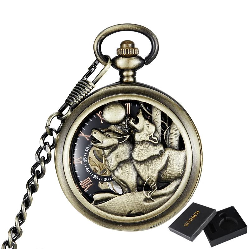 Luxury-Wolf-Mechanical-Clock-Vintage-Man-Pocket-Watch-with-Fob-Chain ...