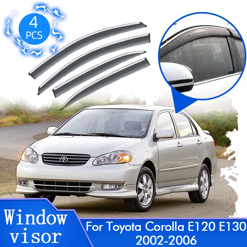 4x-Windows-Visors-For-Toyota-Corolla-E120-E130-2002-2006-Sedan-Sun-Rain ...