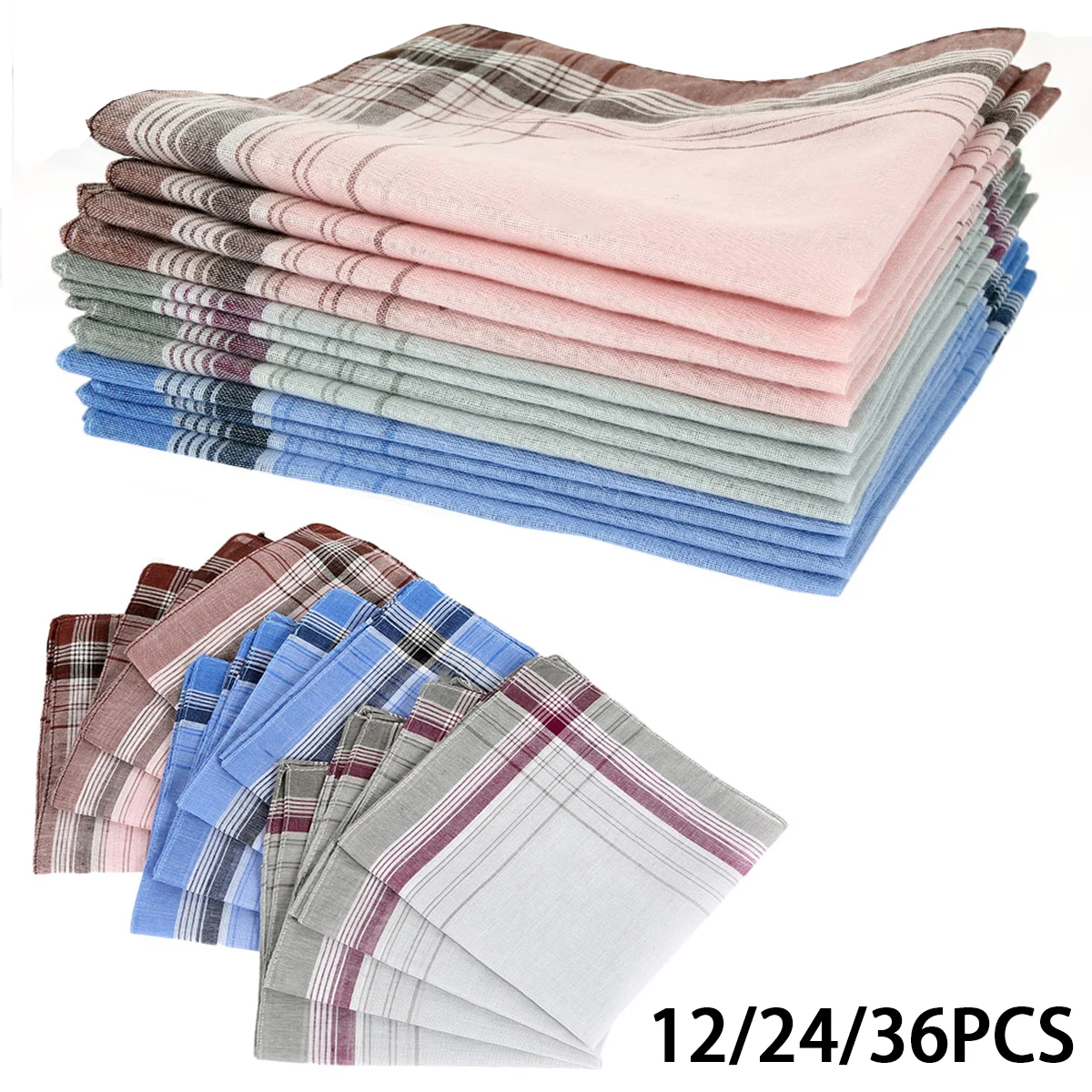 12/24/36Pcs Polyester cotton Handkerchief Classic Square Plaid Stripe ...