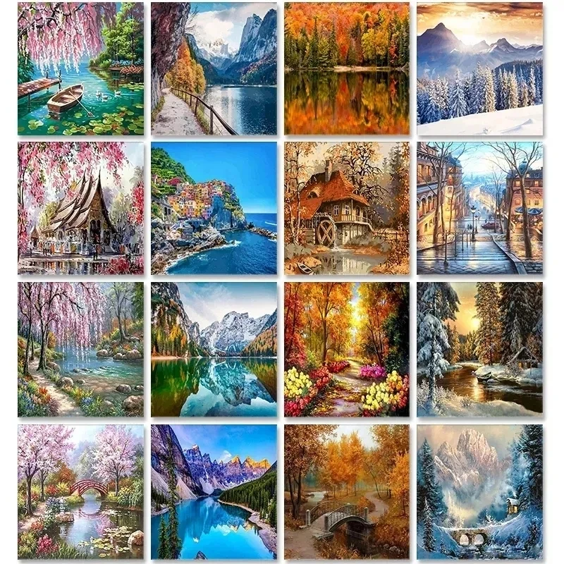 GATYZTORY Scenery Oil Painting By Numbers Four Seasons 60x75cm Paint By ...