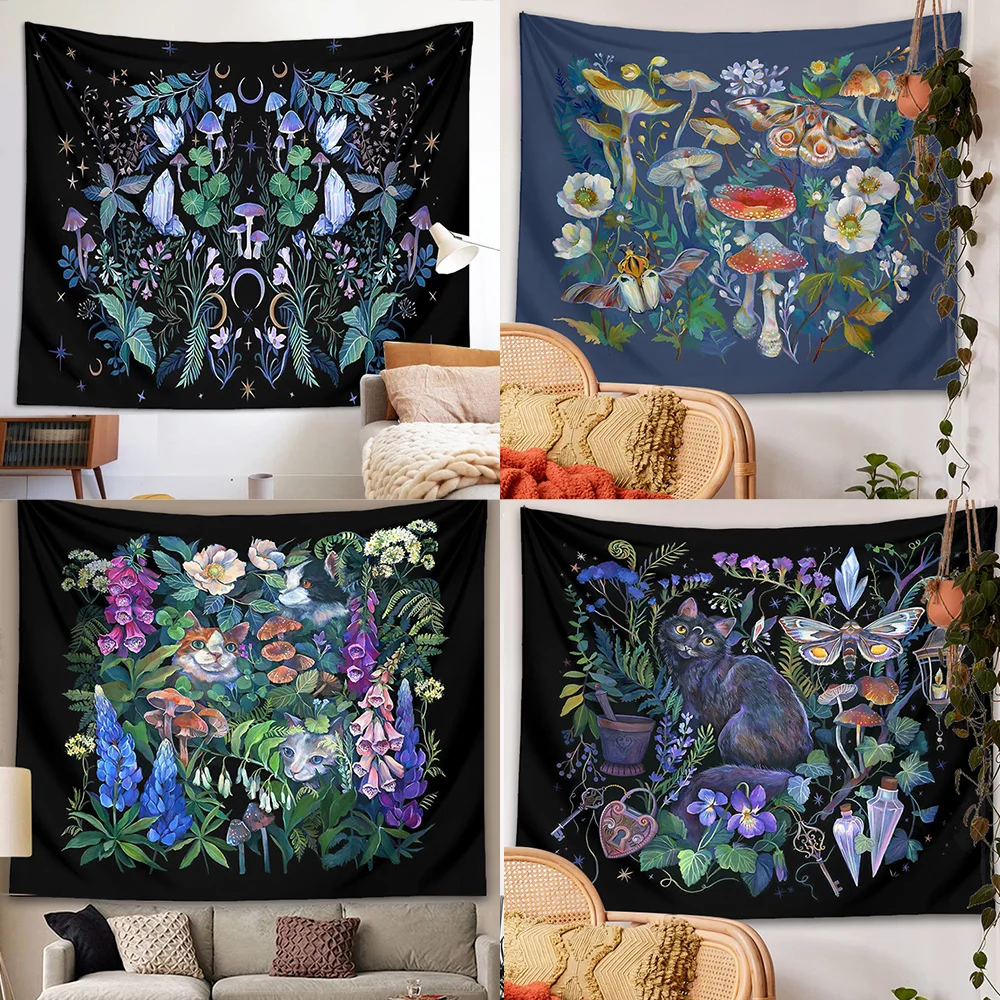 Moon-Moth-Tapestry-Wall-Hanging-Mushroom-Forest-Flower-Mandala ...