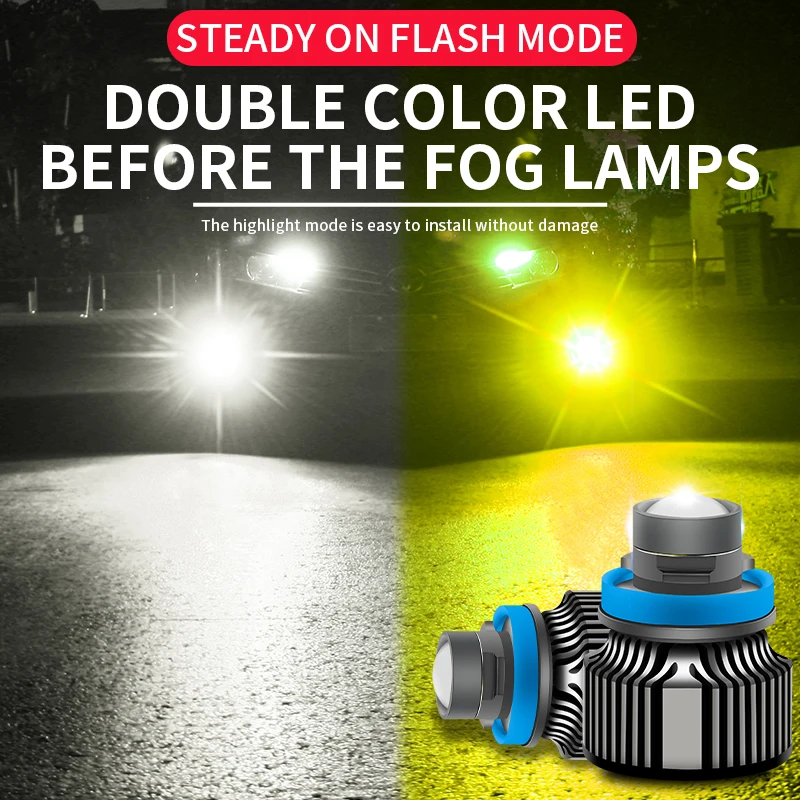 2Pcs-Dual-Color-Automotive-Laser-Led-Headlight-Bulb-Auto-Projector ...