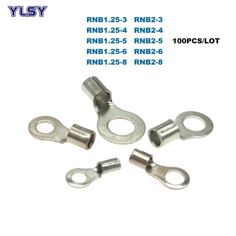 100Pcs Ring Bare Crimp Terminals Electrical Naked Wire Cable Connector RNB1.25 RNB2 Cord End ...