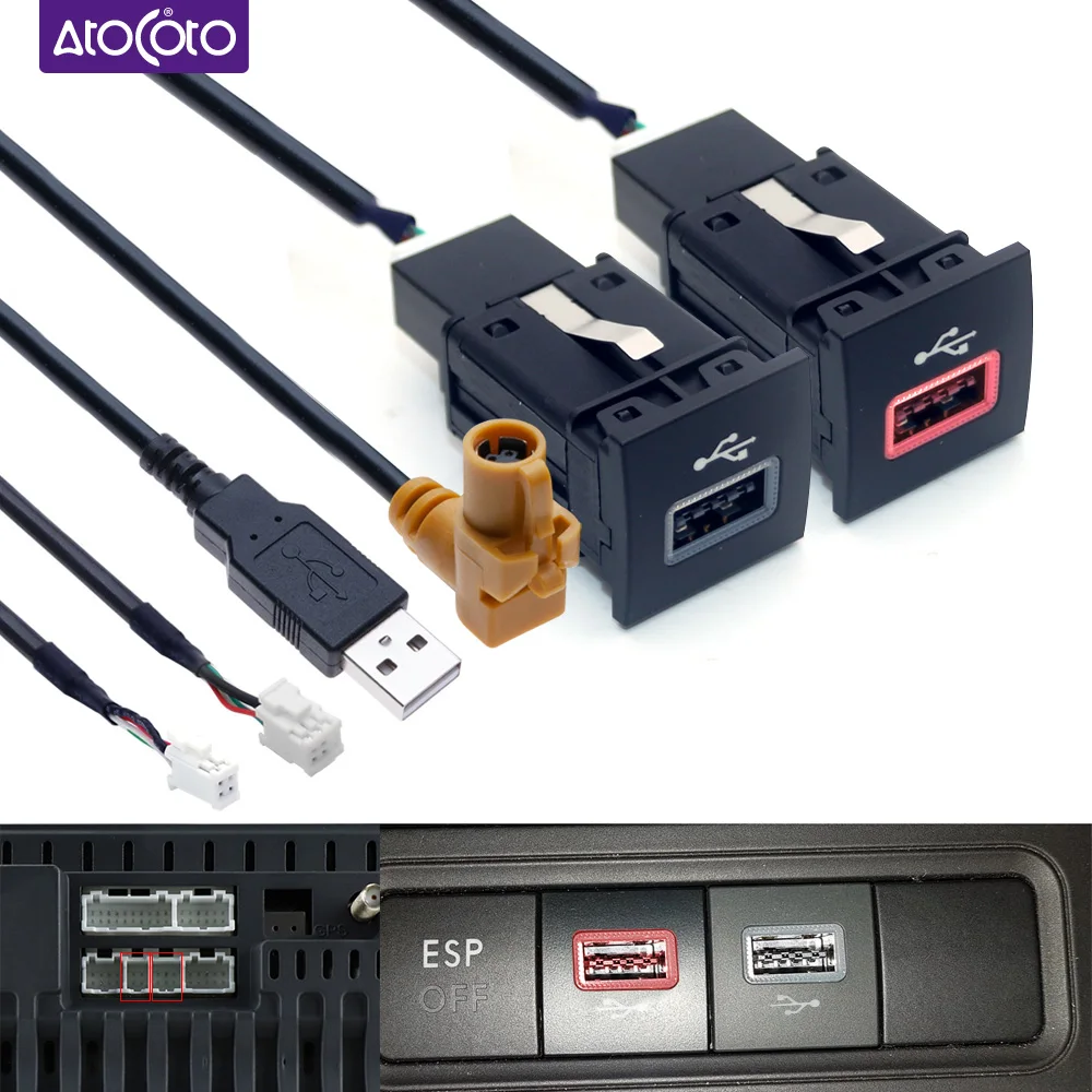 Car 4 6Pin USB Cable Adapter For VW Golf 6 Jetta 5 MK5 Scirocco RCD510 ...