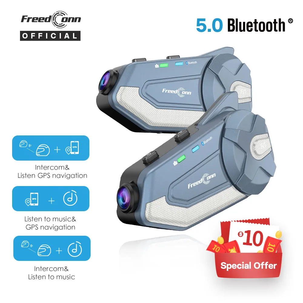 Freedconn motocycle câmera capacete bluetooth fone de ouvido interfone ...