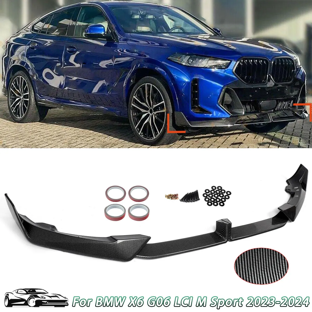 For-BMW-G06-X6-M-Sport-Lower-Front-Bumper-Lip-Splitter-Spoiler-Carbon ...