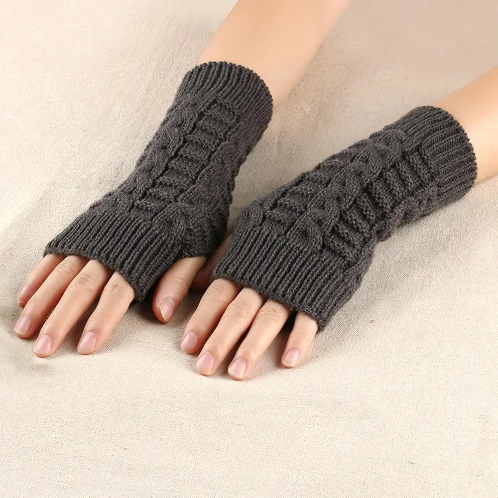 Classic Knitted Wrist Arm Mittens Winter Warm Fingerless Ladies Gloves ...