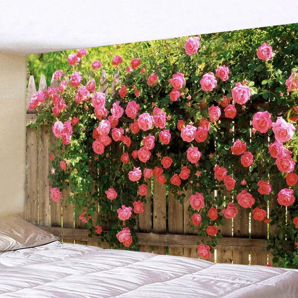 Tapiz-de-valla-de-madera-de-flores-de-primavera-flor-de-planta-Rosa ...