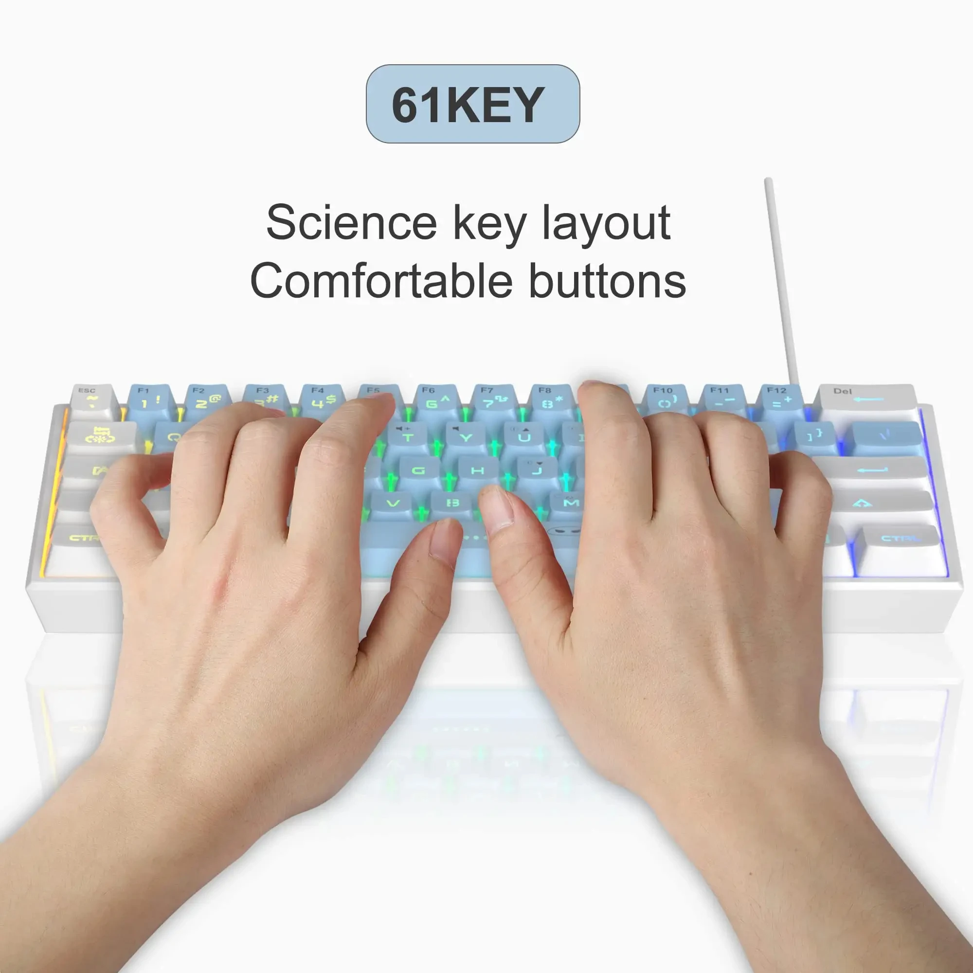 MageGee TS91 60% Mini Membrane USB Keyboard, 61 Key Wired RGB Backlit ...