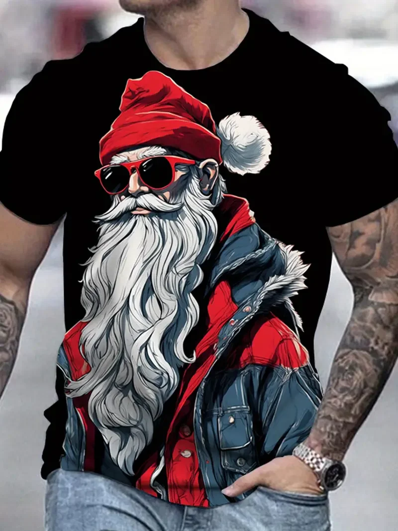 Men-s-T-Shirt-Santa-Claus-Graphic-Print-Pullover-Summer-Casual-Short ...