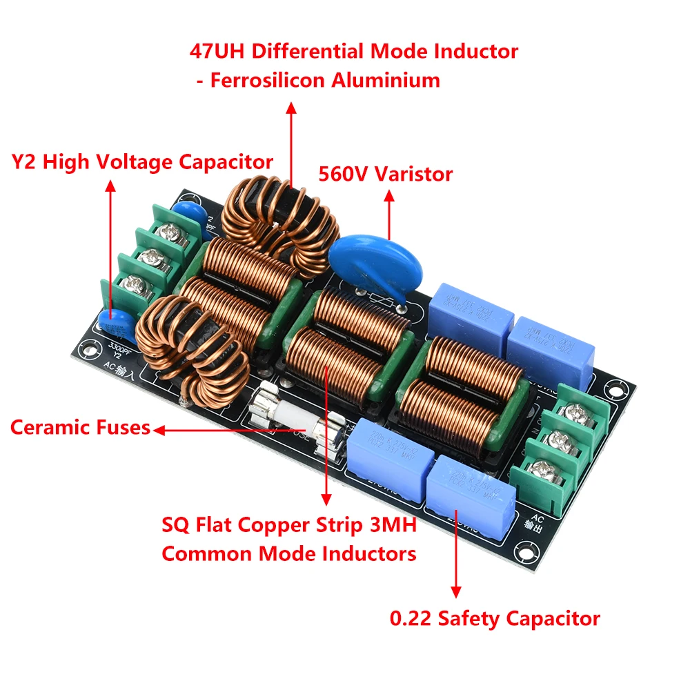 16A 4-Stage AC Power Supply EMI Filter 110V 220V Audio Electromagnetic ...
