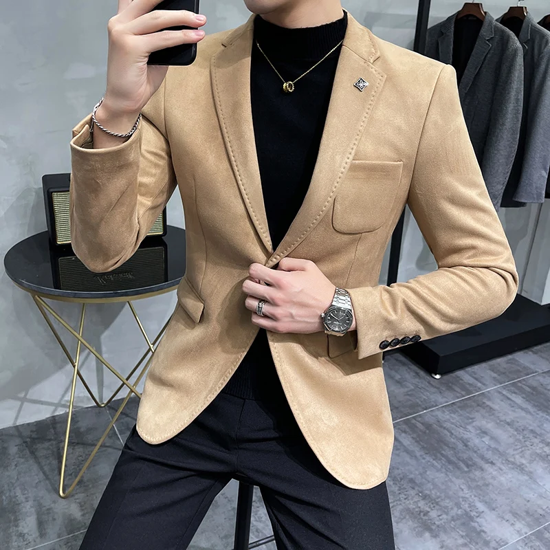 2023-Spring-Suede-Suit-Jacket-Men-Casual-Business-Slim-Fit-Blazer ...