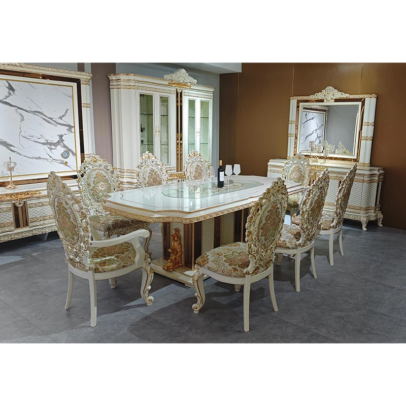 European Royal Luxury Wooden Dining Table Set 8 Chairs Household ...
