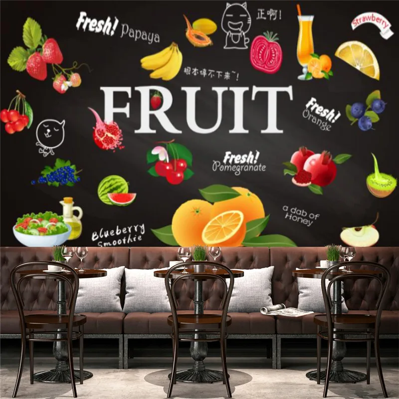 Custom-Modern-Juice-Shop-Industrial-Decor-Wallpaper-Fruit-Shop-Black ...